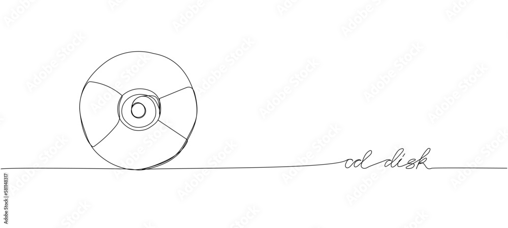 Vecteur Stock CD disk, Compact disc one line art. Continuous line ...