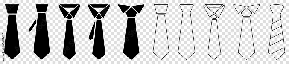 Necktie icons. Flat and line art style. Vector illustration isolated on ...
