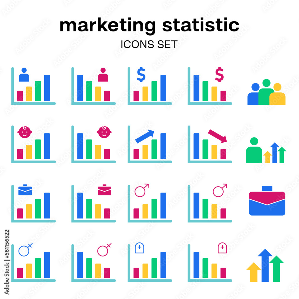 business marketing infographic data analysis colorful icon collection set bundle design chart ...