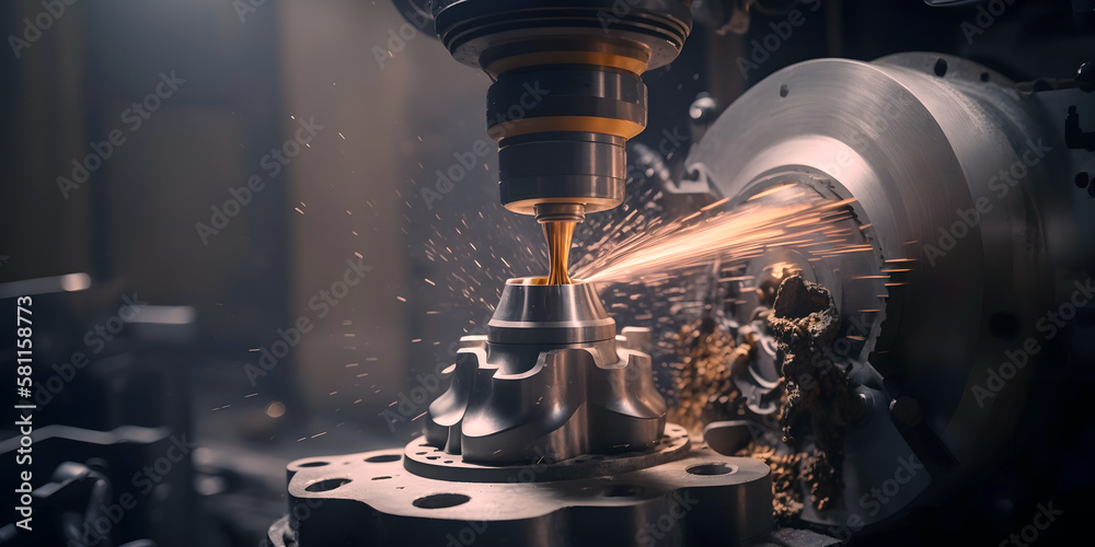 Macro Machine iron tools CNC cut of metal. Industrial banner ...