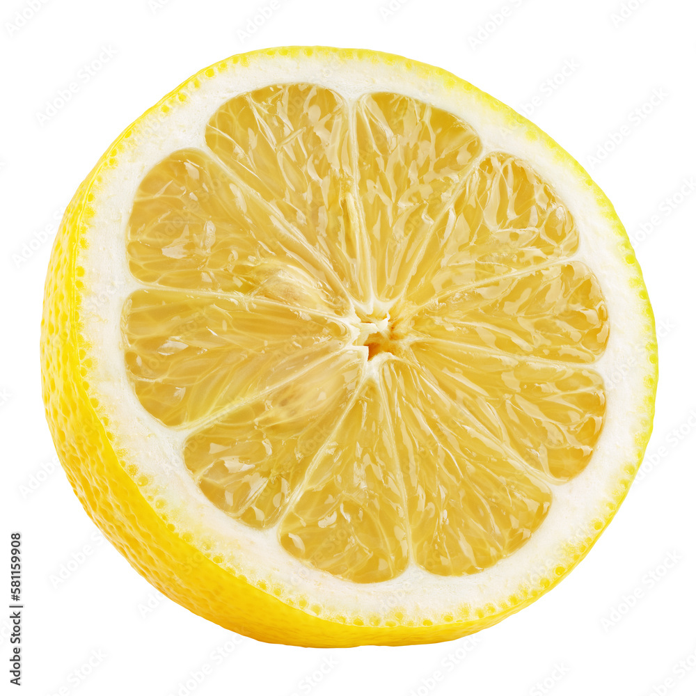 Ripe half of yellow lemon citrus fruit isolated on transparent ...