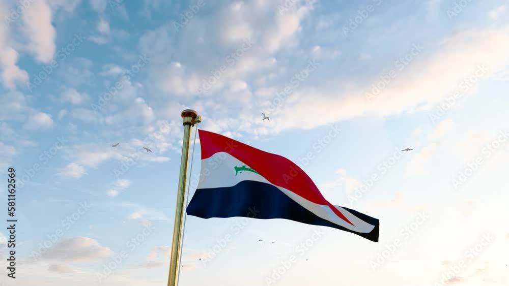 Flag of Iraq Waving in the wind, Sky and Sun Background, Realistic ...