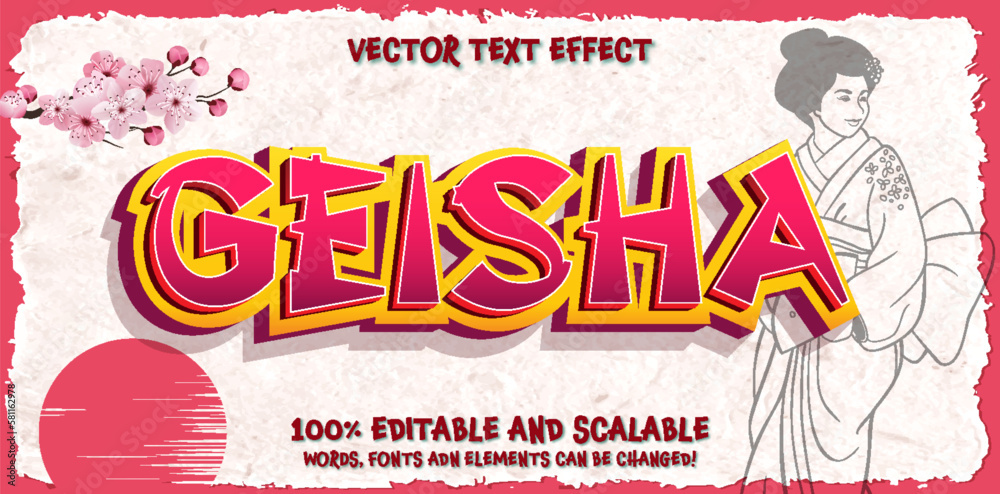 Japan editable text effect Geisha with asian type style and bold font ...