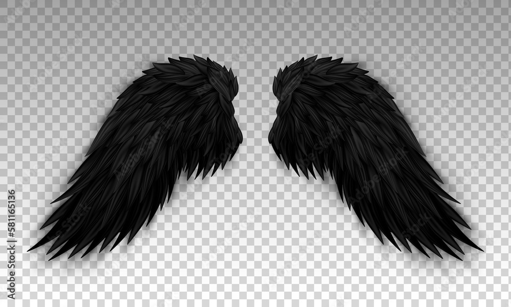 Black devil wings isolated on transparent background. Dark angel outfit ...