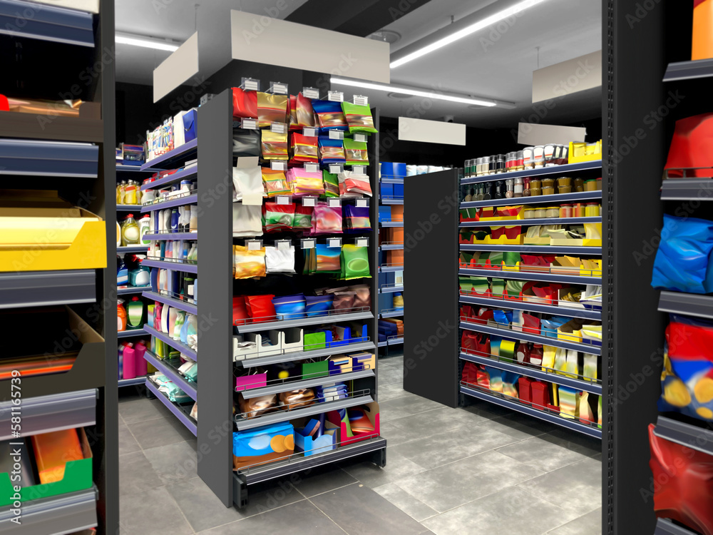 Grocery Store sweets candies and chocolate on shelves Mockup and ...