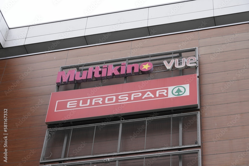 Multikino Vue and Eurospar logos on the Galeria Malta shopping mall ...