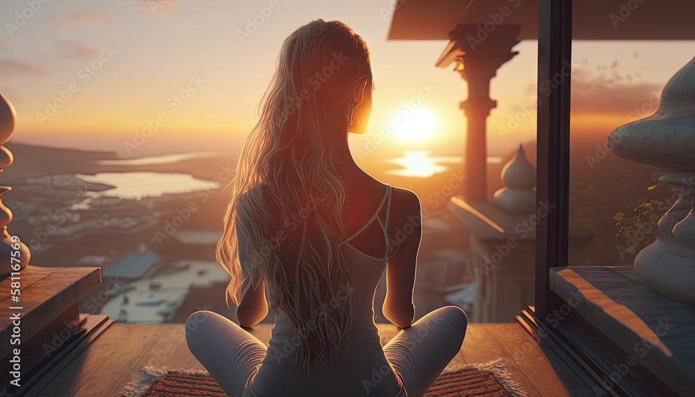 Yoga basics sitting position in lotus pose, back view of healthy woman ...