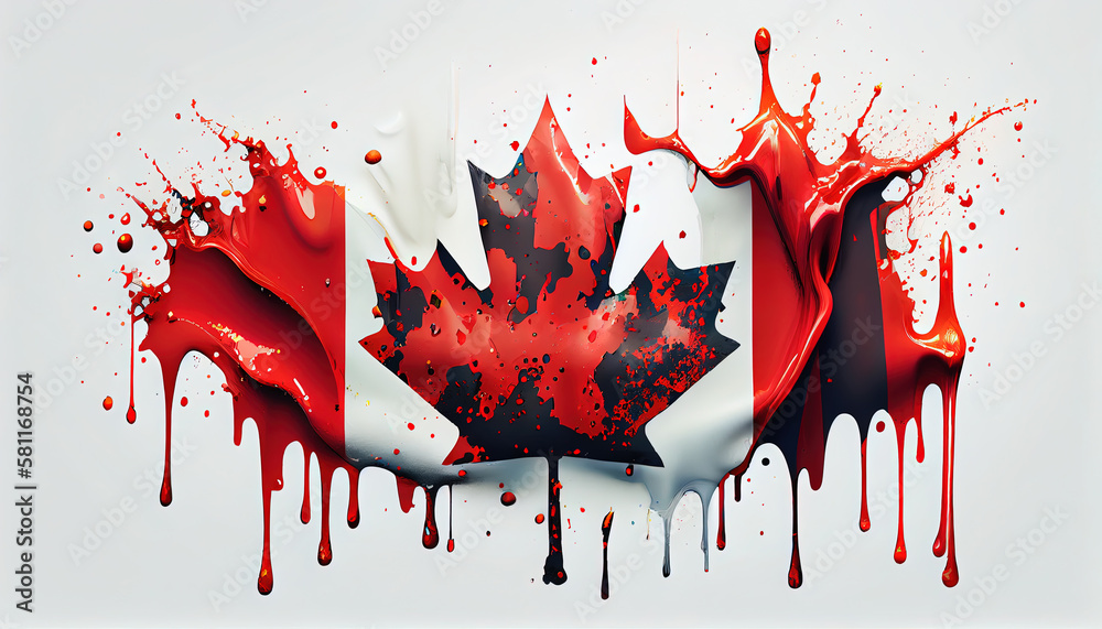Liquid Paint Colors of Canada Flag Dripping and Explosion Abstract Art ...