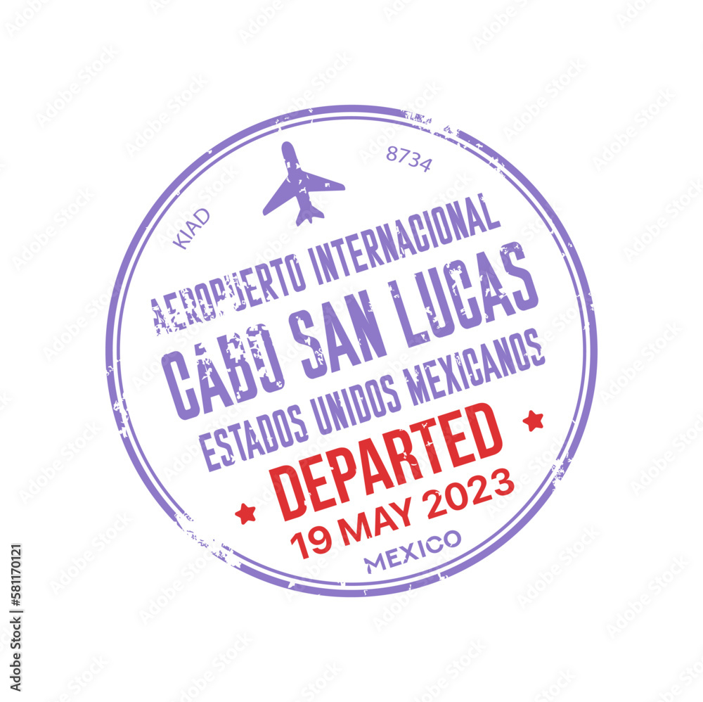 Vetor de Cabo San Lucas departed visa stamp, mexico travel border ...