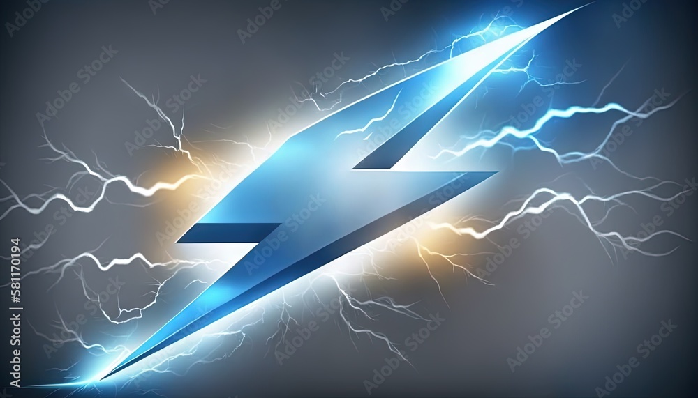 a blue lightning bolt with a black background and a blue sky with white ...