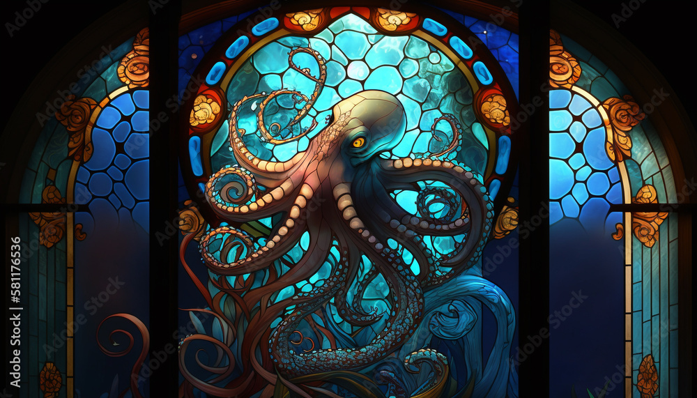 Octopus Stained Glass Window - A Creative and Colorful Work of Art ...