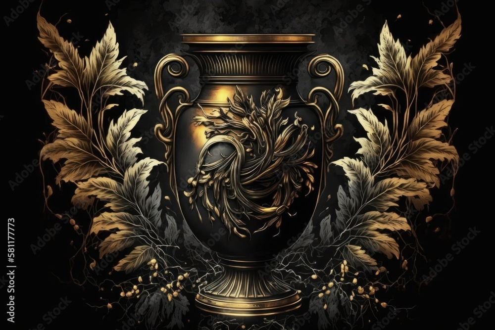 Aether Greek Mythology God Black Gold Vase by Generative AI Stock ...