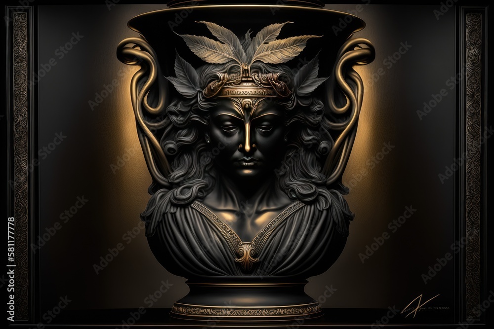 Aether Greek Mythology God Black Gold Vase by Generative AI Stock ...