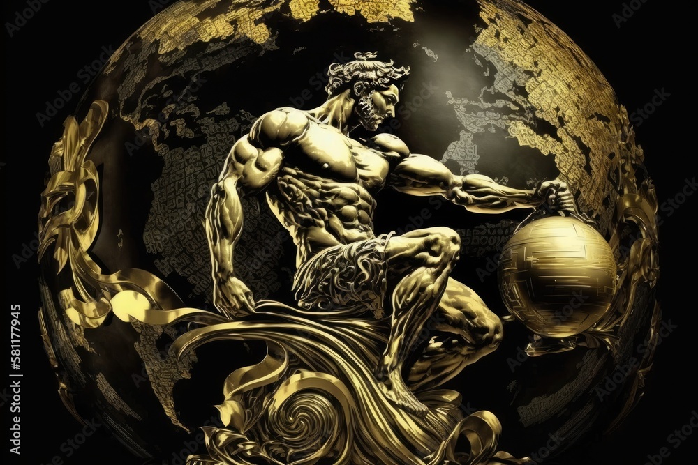 Atlas Greek Mythology God Black Gold Vase by Generative AI Stock ...