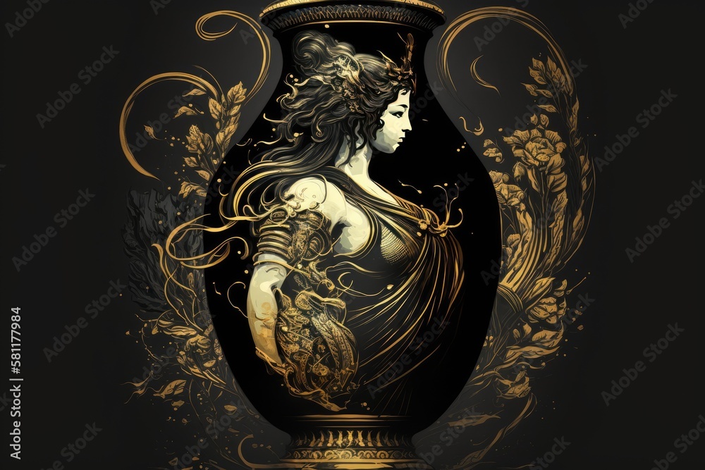 Bia Greek Mythology God Black Gold Vase by Generative AI Stock ...