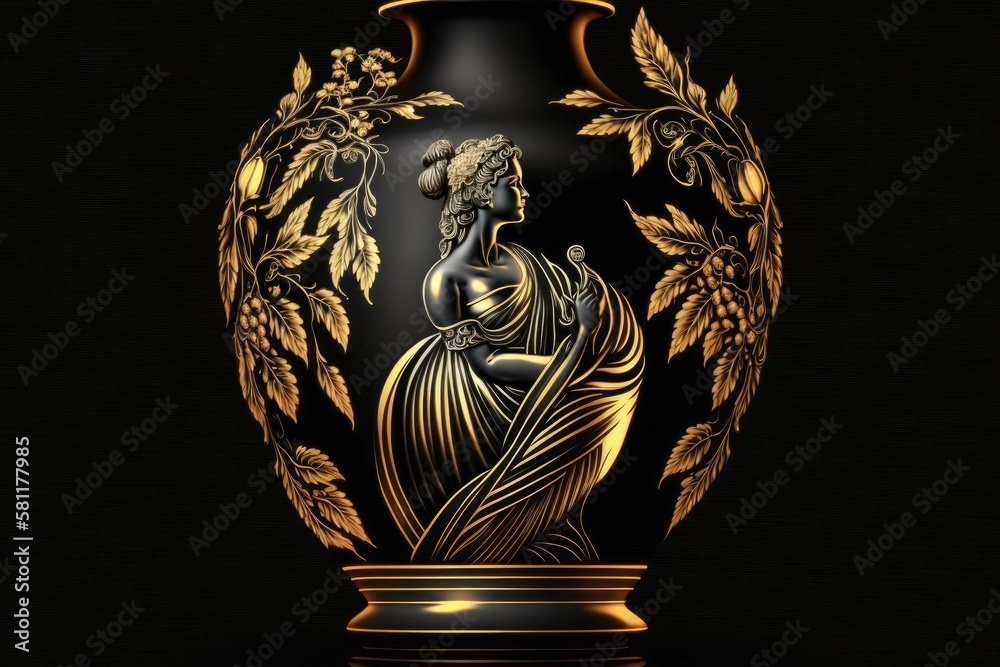 Bia Greek Mythology God Black Gold Vase by Generative AI Stock ...