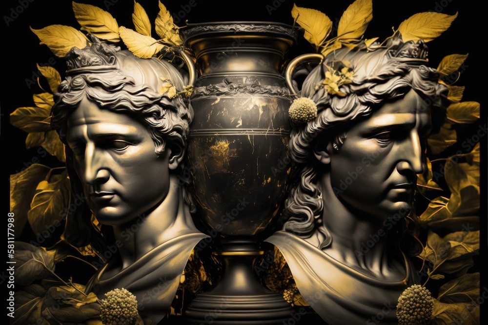 Castor and Pollux Greek Mythology God Black Gold Vase by Generative AI ...