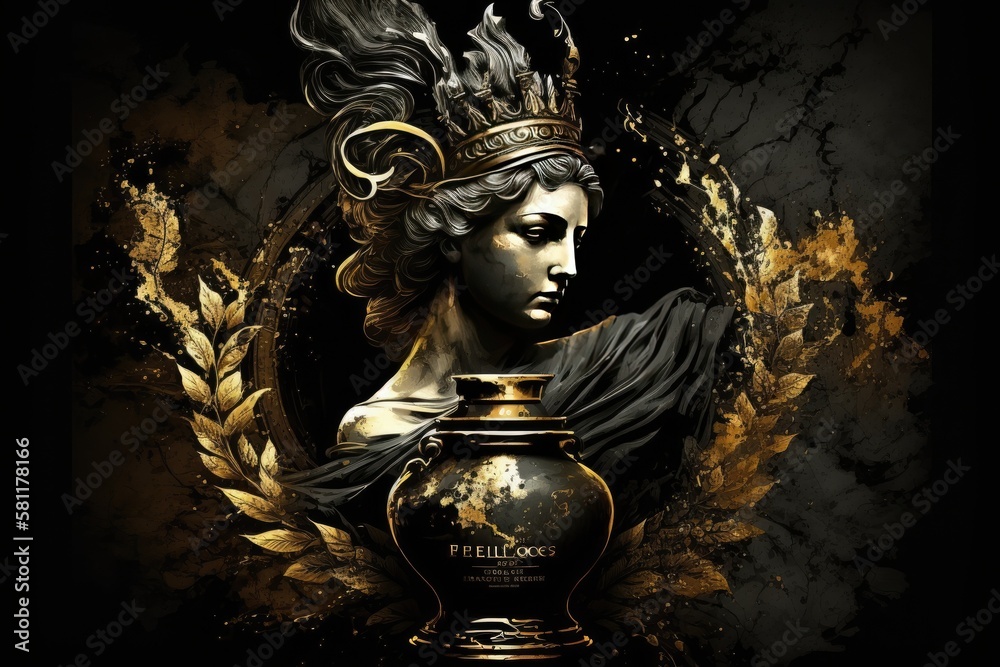 Electra Greek Mythology God Black Gold Vase by Generative AI Stock ...