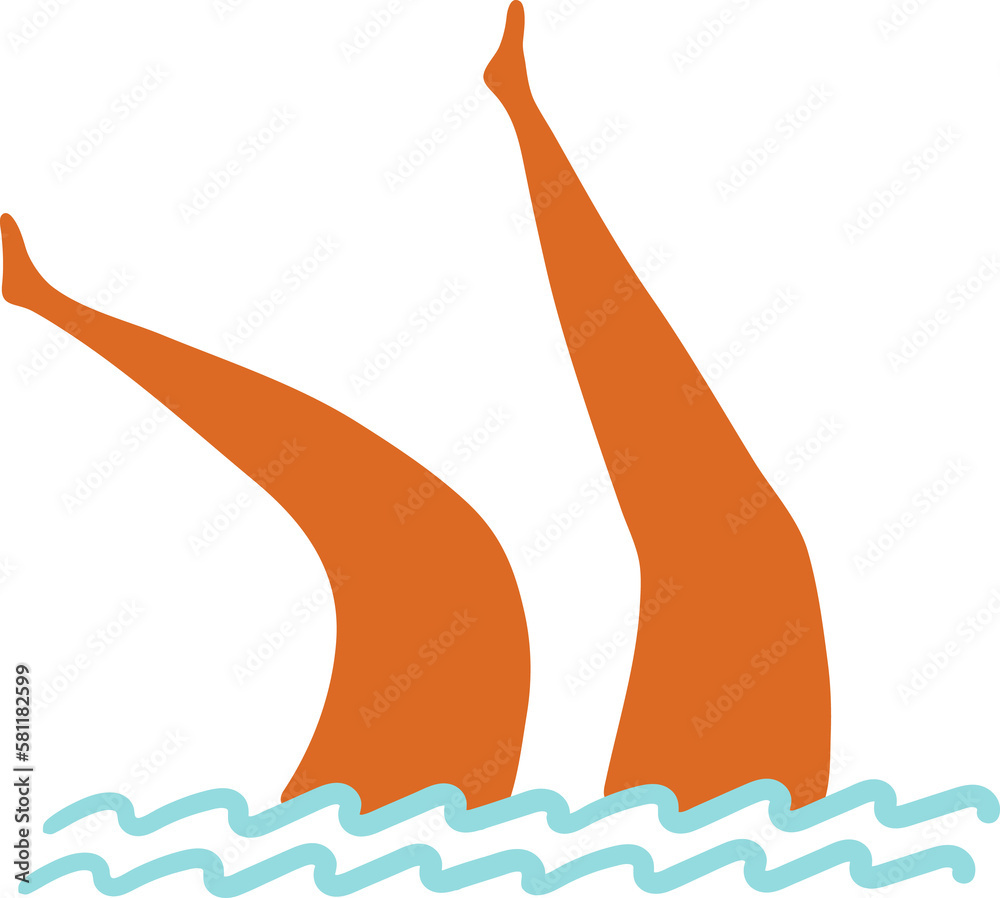 Diving womans legs sticking up cartoon illustration. Hand drawn flat ...