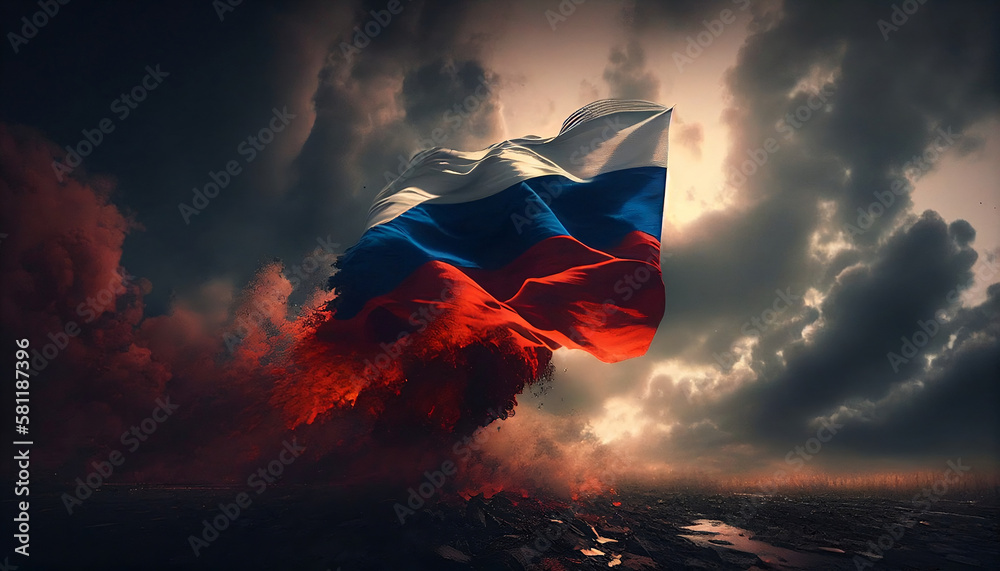 Russian flag is waving against the sunset and the epic light Stock ...