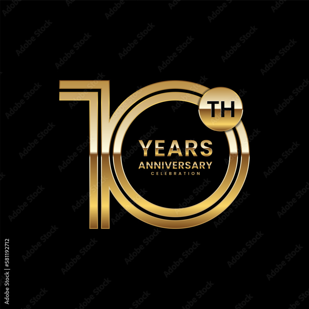 10 year anniversary. Anniversary logo design with double line. Design ...