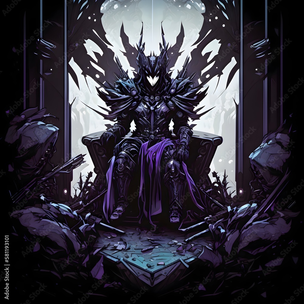 Demon King sitting on a shattered throne in his lair | Halloween ...