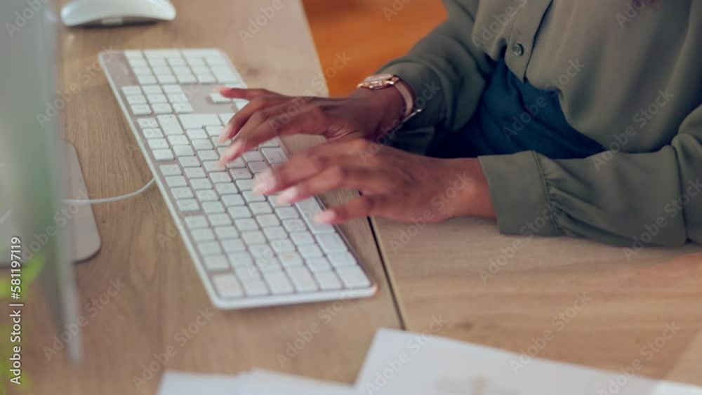 Computer keyboard, typing and woman hands for online research, career ...
