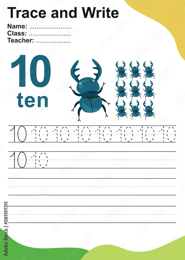 Trace and write number for children. Exercise for children to recognize ...