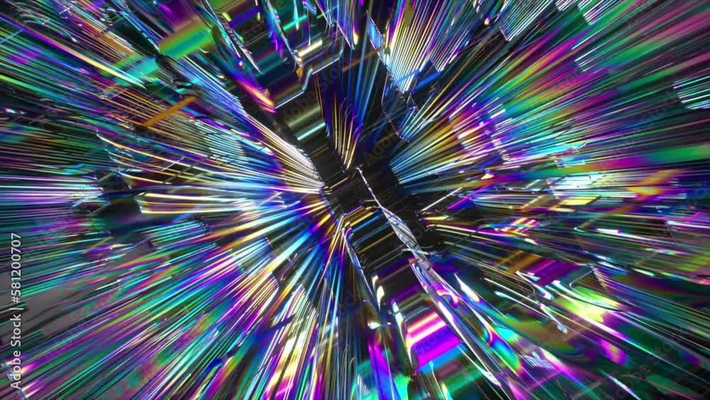 Refraction of light inside the diamond tunnel. Rainbow distortion ...