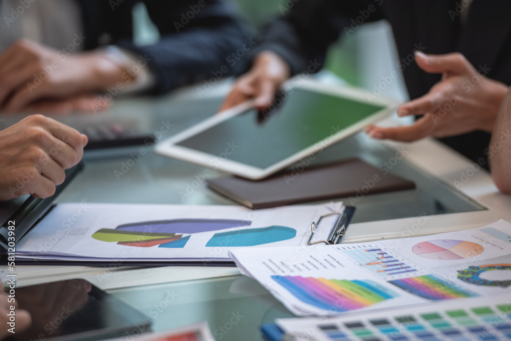 Hand and measuring tool Team work brainstorming many data analyst ...