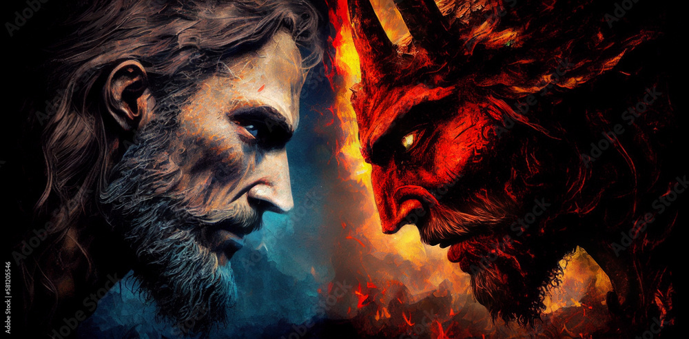 Jesus Christ face to face with lucifer the devil Stock Illustration ...