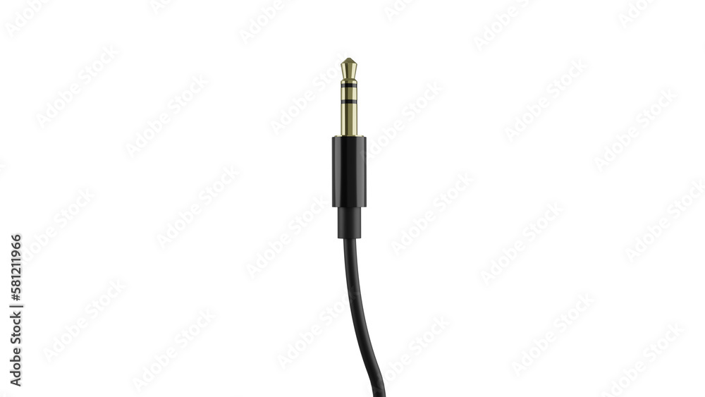 Golden 3.5mm mini jack plug with black cable isolated on transparent ...