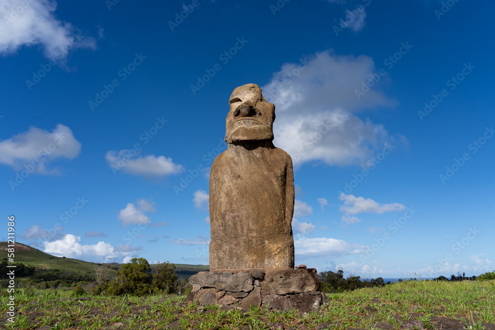 Front view of Moai on the Ahu Huri A Urenga on Easter Island (Rapa Nui ...