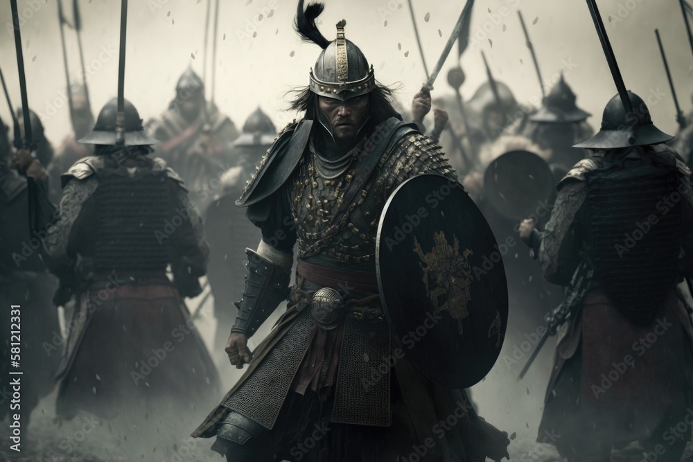 Epic samurai battle.Highly Detailed Illustration of Armored Samurais ...