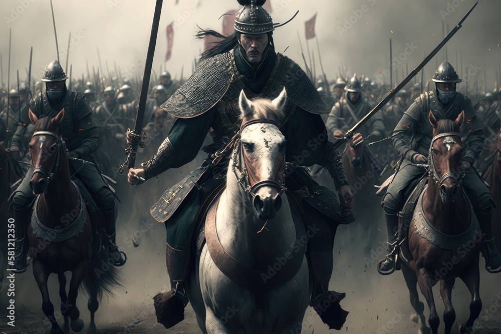 Epic samurai battle.Highly Detailed Illustration of Armored Samurais ...