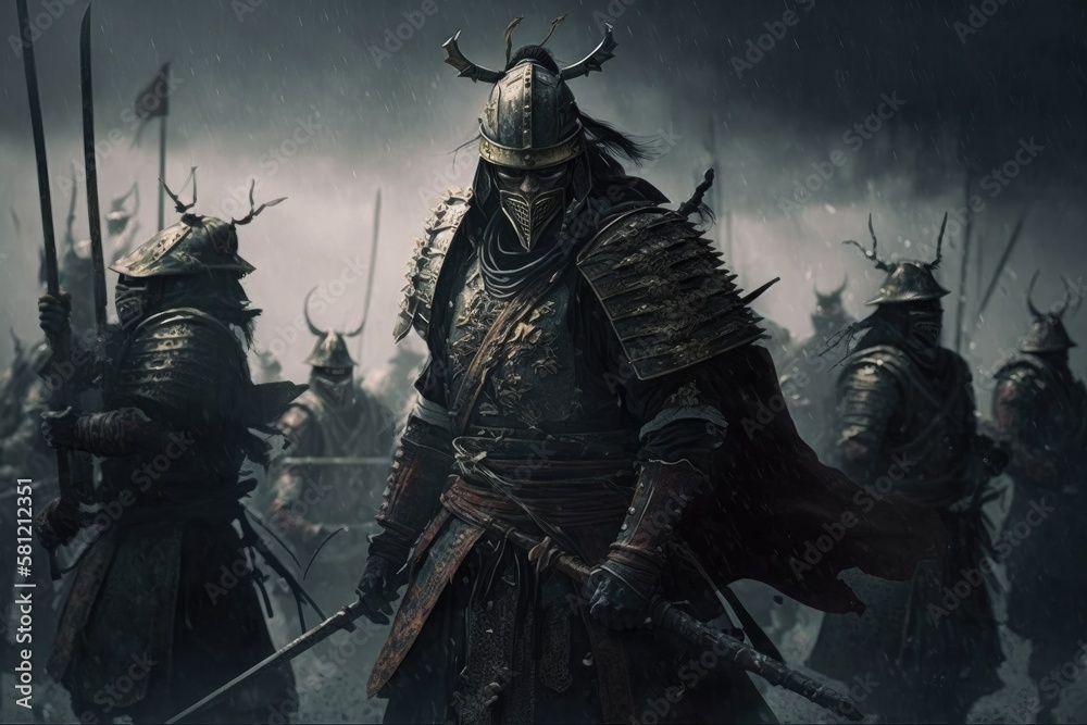 Epic samurai battle.Highly Detailed Illustration of Armored Samurais ...