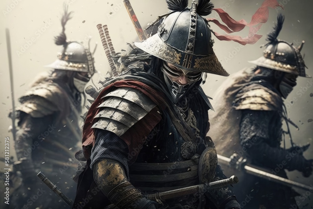 Epic samurai battle.Highly Detailed Illustration of Armored Samurais ...