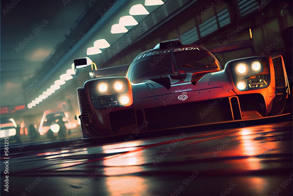 Image of a race car racing down the road. Concept of a racing car ...