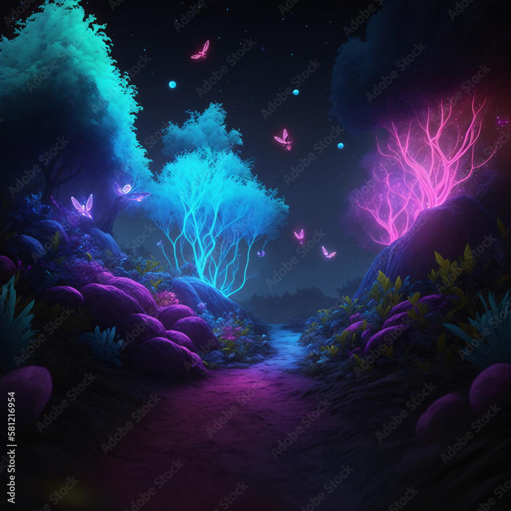 Mesmerizing bioluminescent night scene - nature, magic plants and ...