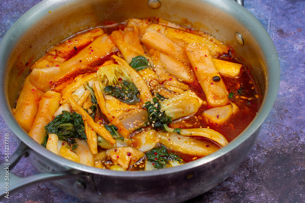 Tteokbokki- korean rice cakes simmered in a spicy sauce. Stock Photo ...