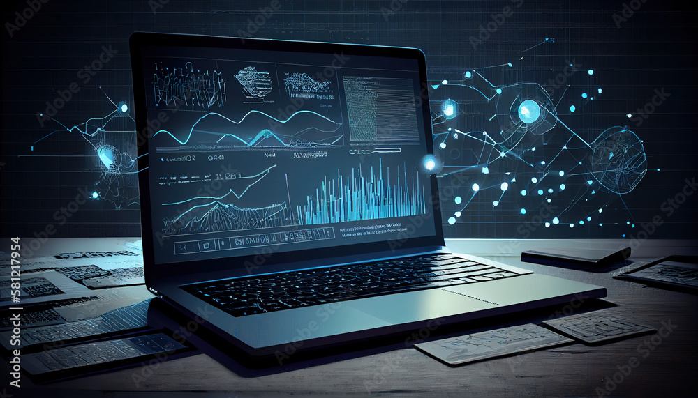 Digital image of background with charts and graphs, blending with ...