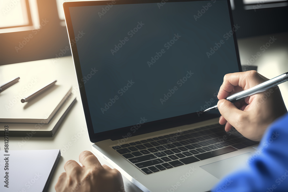 Digital work checklist on virtual screen concept, Businessman use a pen ...