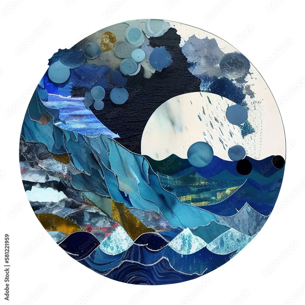 The Elements: Water Elemental mixed media style circle symbol H20 ...