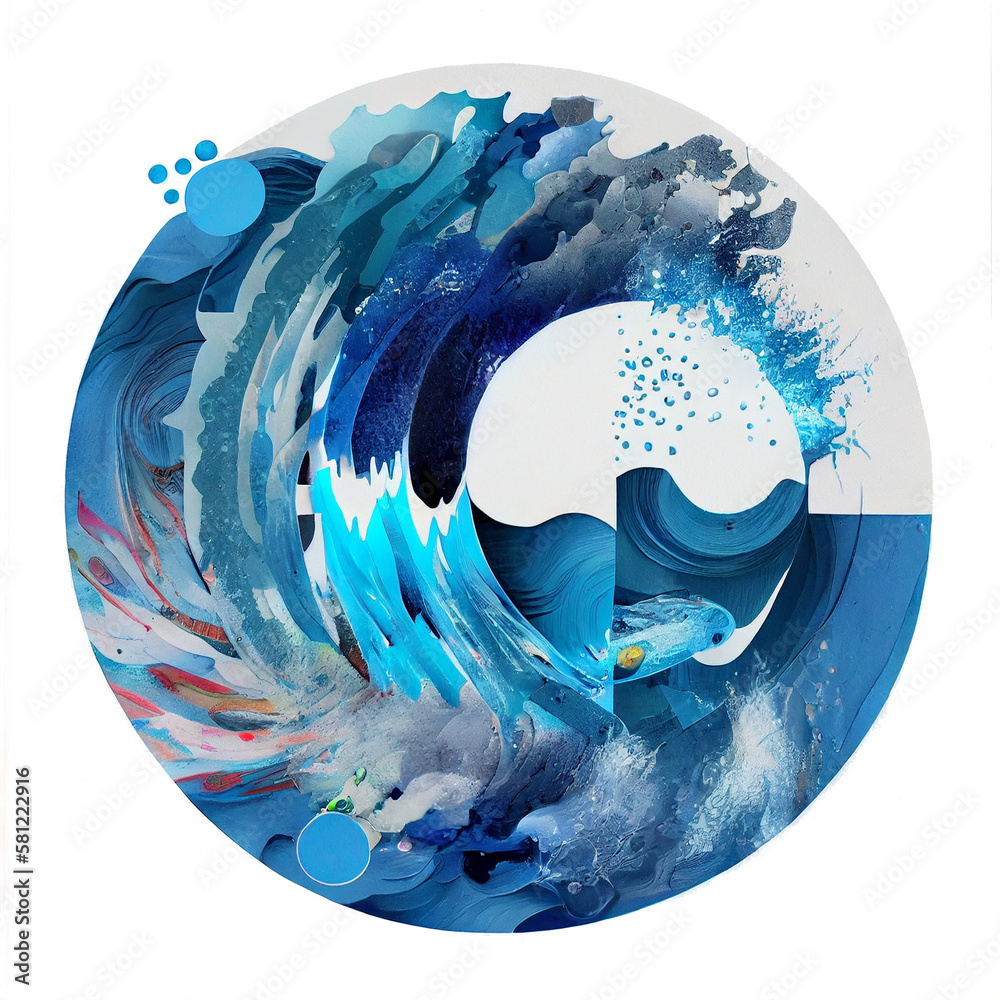 The Elements: Water Elemental mixed media style circle symbol H20 ...