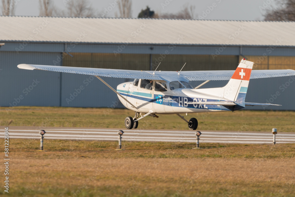 Cessna 172 take off from Altenrhein in Switzerland 12.2.2022 Stock ...