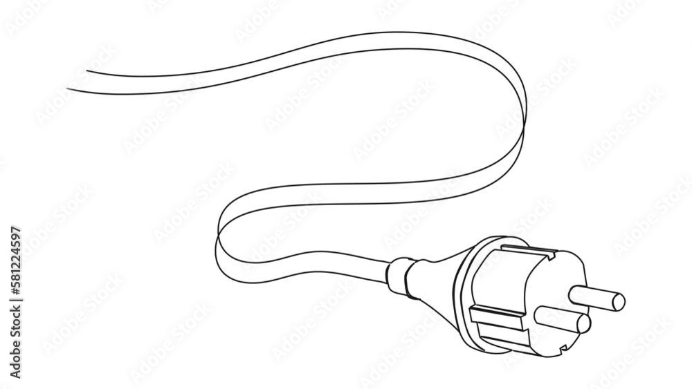 animated continuous single line drawing of electric plug and power ...