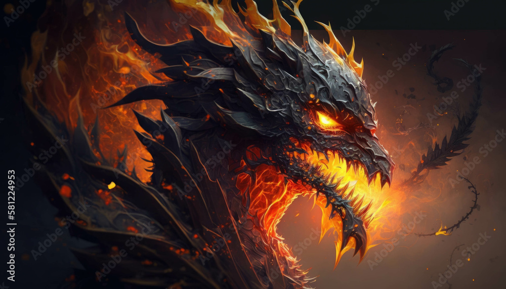 A mesmerizing creature of flame and smoke looms an intense heat Fantasy ...