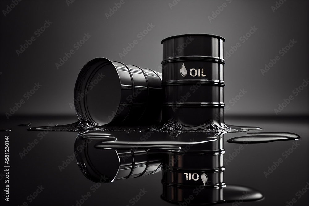 Oil Barrel and Crude Oil Spill Pollution on the Floor on a Dramatic ...