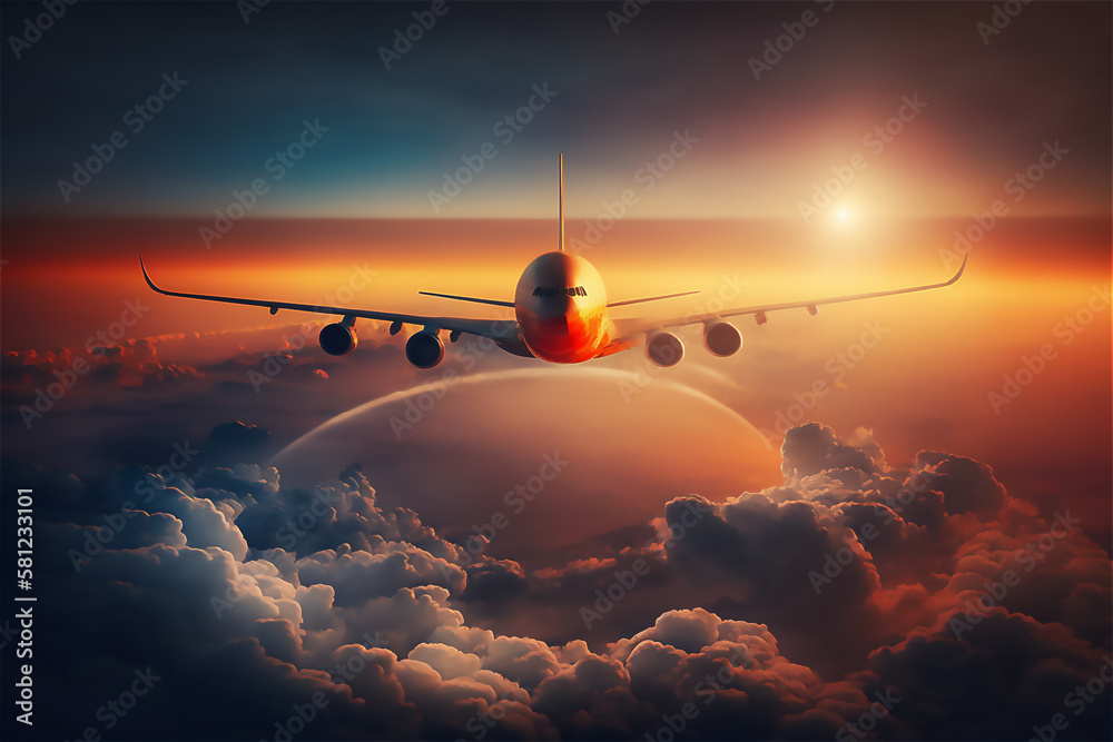 commercial flight of passenger aircraft or Airplane in the sky at ...