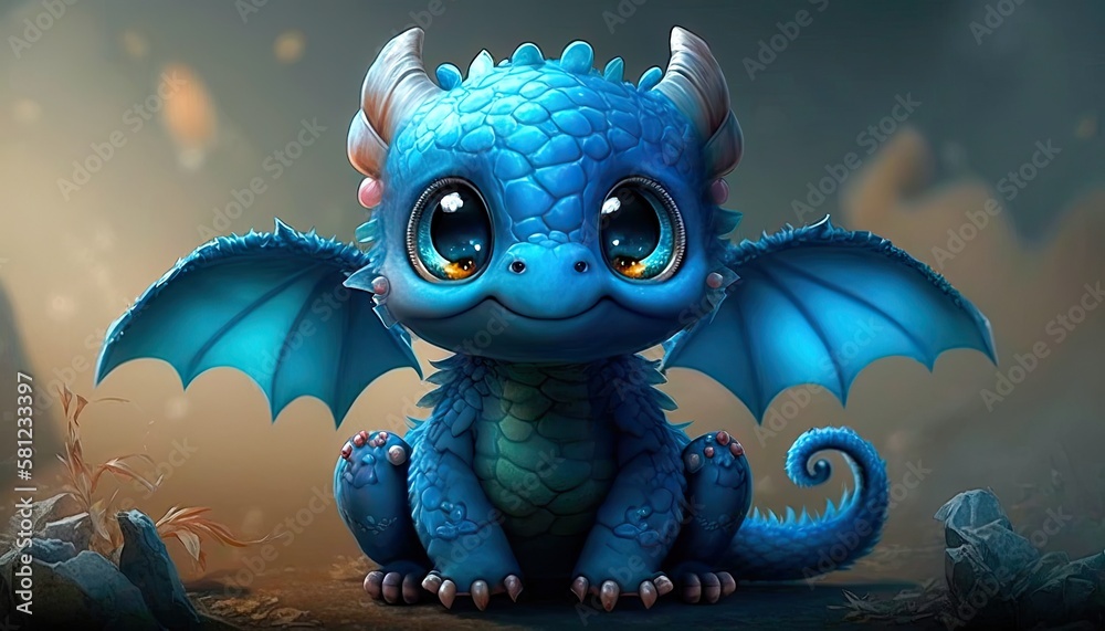 A charming cute baby dragon. Realistic illustration of a fantasy ...